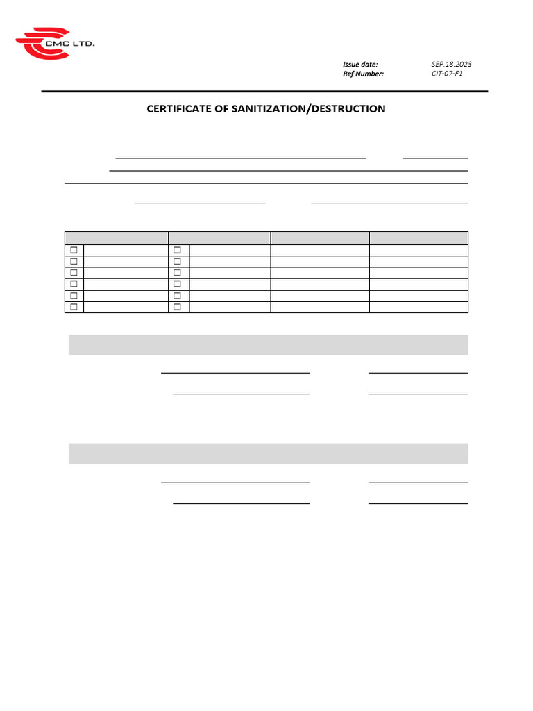 CIT-07-F1 Certificate of Sanitization-Destruction | PDF