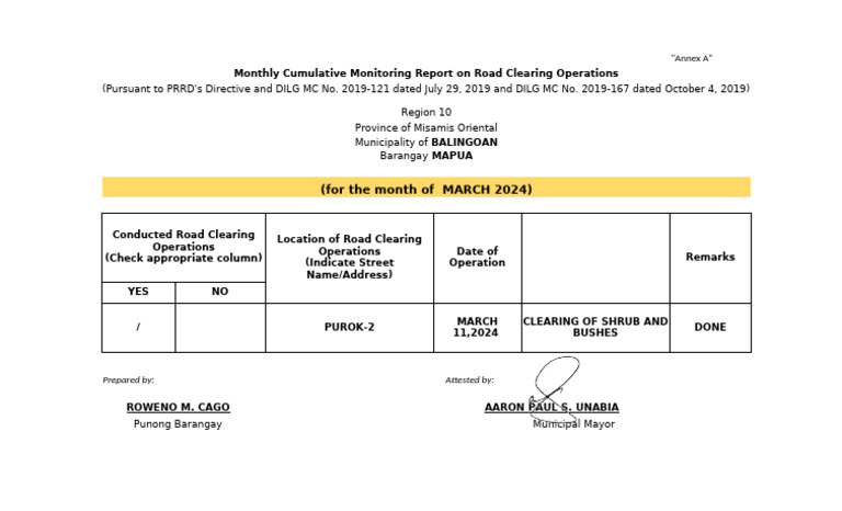 Misamis Oriental Road Clearing Report | PDF