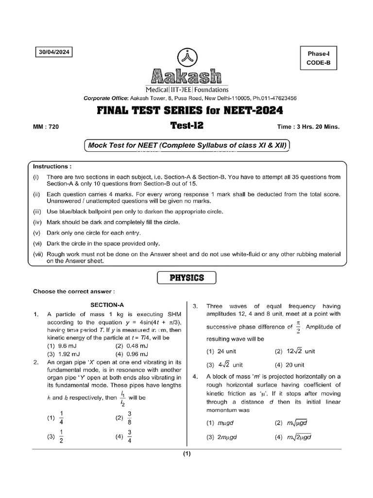 FTS 12 (B) (P1) - 30 04 2024 | PDF