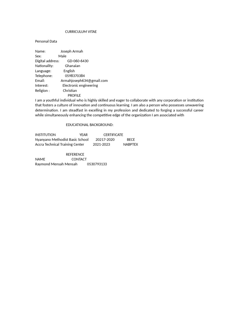 Armah Joseph CV | PDF