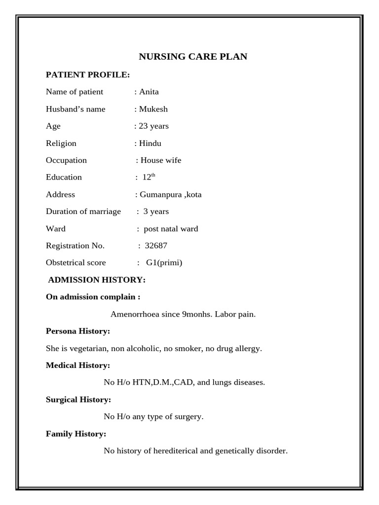 Nursing Care Plan for Postnatal Patient | PDF | Breastfeeding | Infants