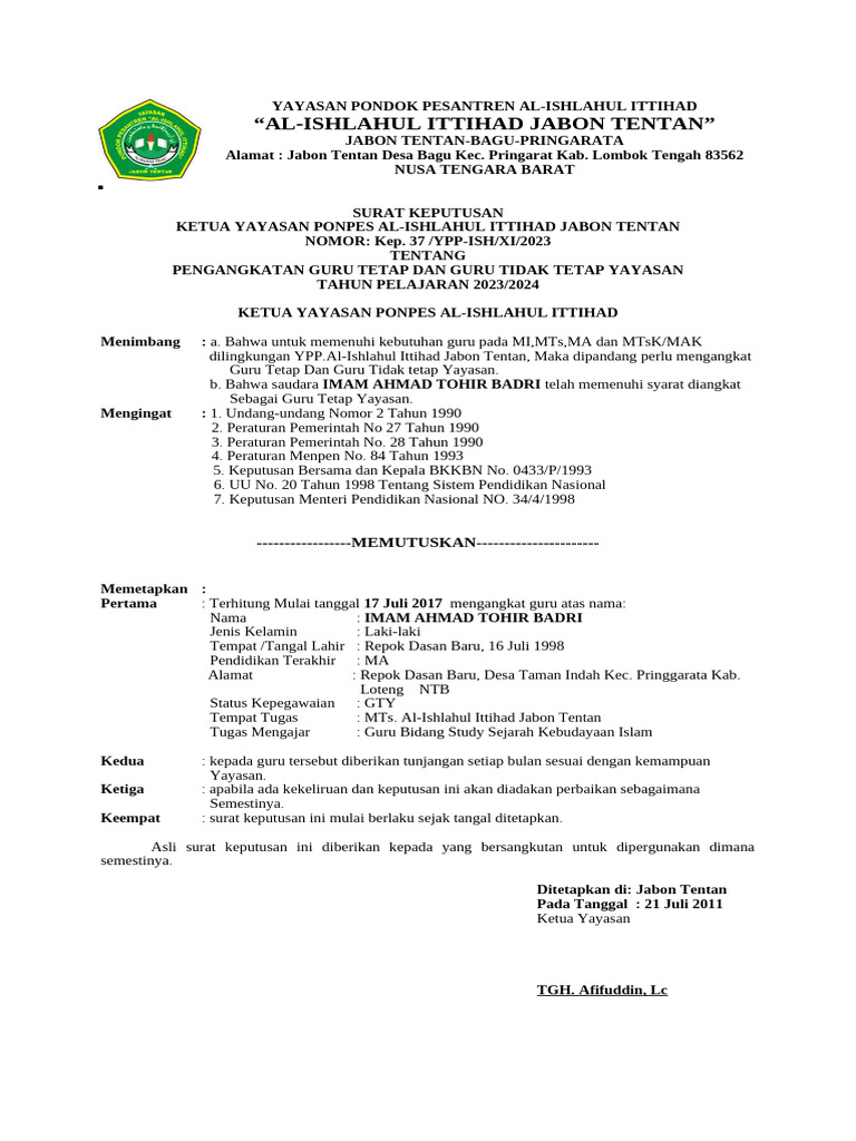 SK Yayasan Taufiqurrahman 2016 | PDF