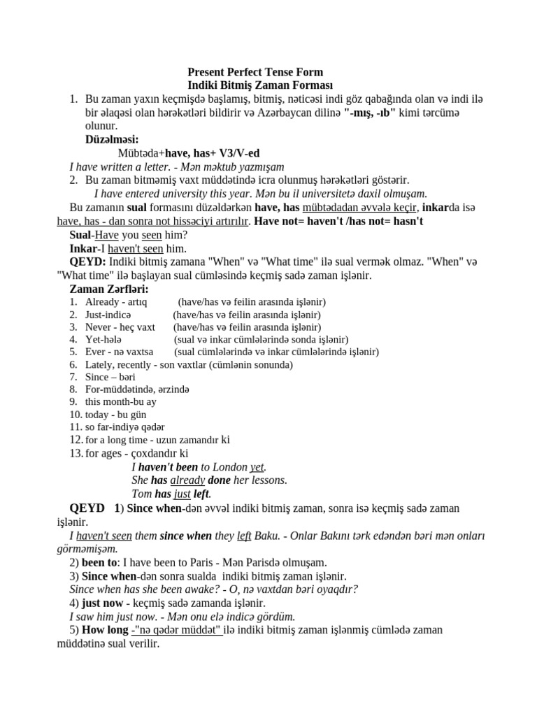 Present Perfect Tense Form | PDF