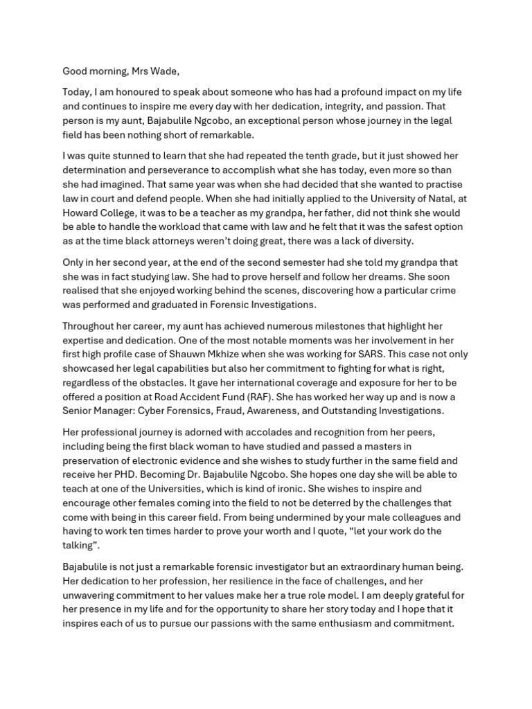 A Person I Admire English Speech | PDF