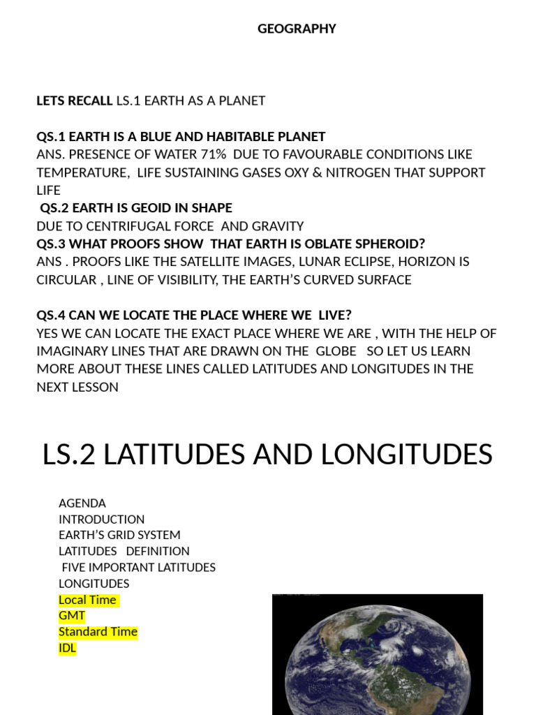Latitudes and Longitudes | PDF | Latitude | Equator