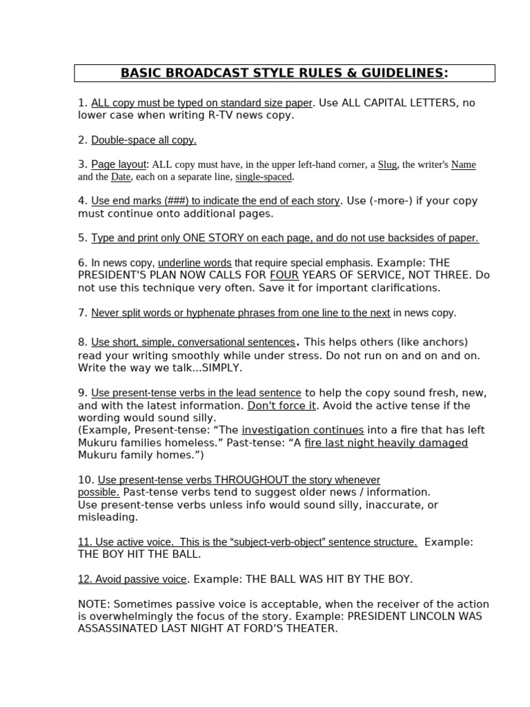 Broadcast Writing Guidelines | PDF | Verb | Letter Case