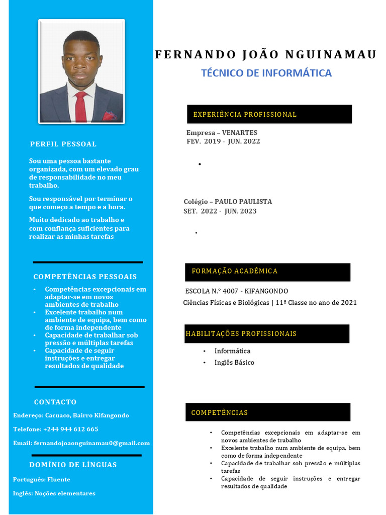 CV1 Bom Modelo Ango Emprego | PDF