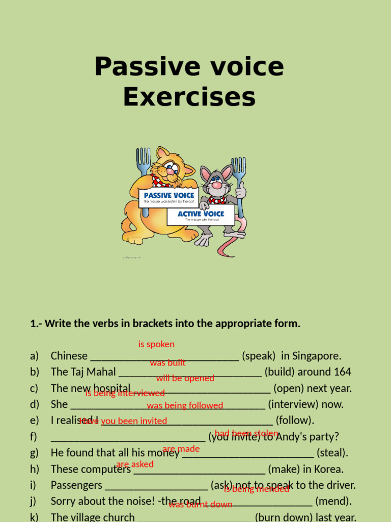 Passive Voice Exercises Fun Activities Games Grammar Drills 23296 | PDF
