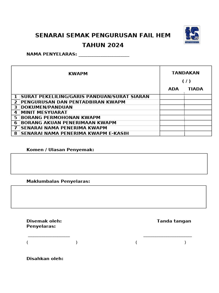 Senarai Semak Pengurusan Fail Hem | PDF