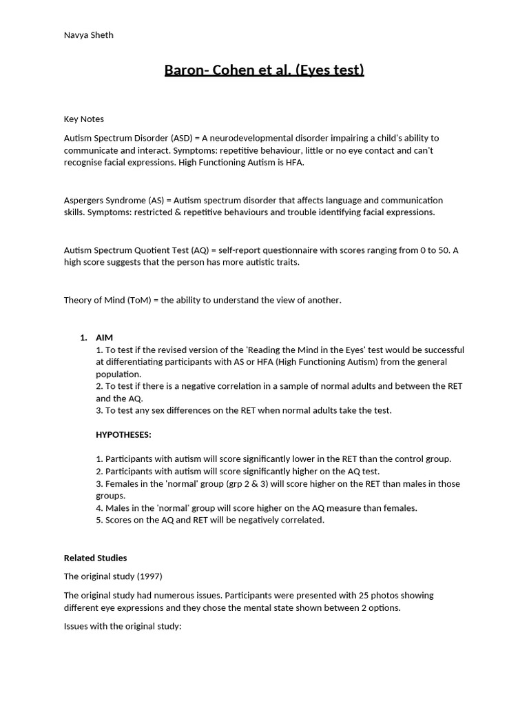 Revised Eye Test for Autism Study | PDF | Autism | Validity (Statistics)