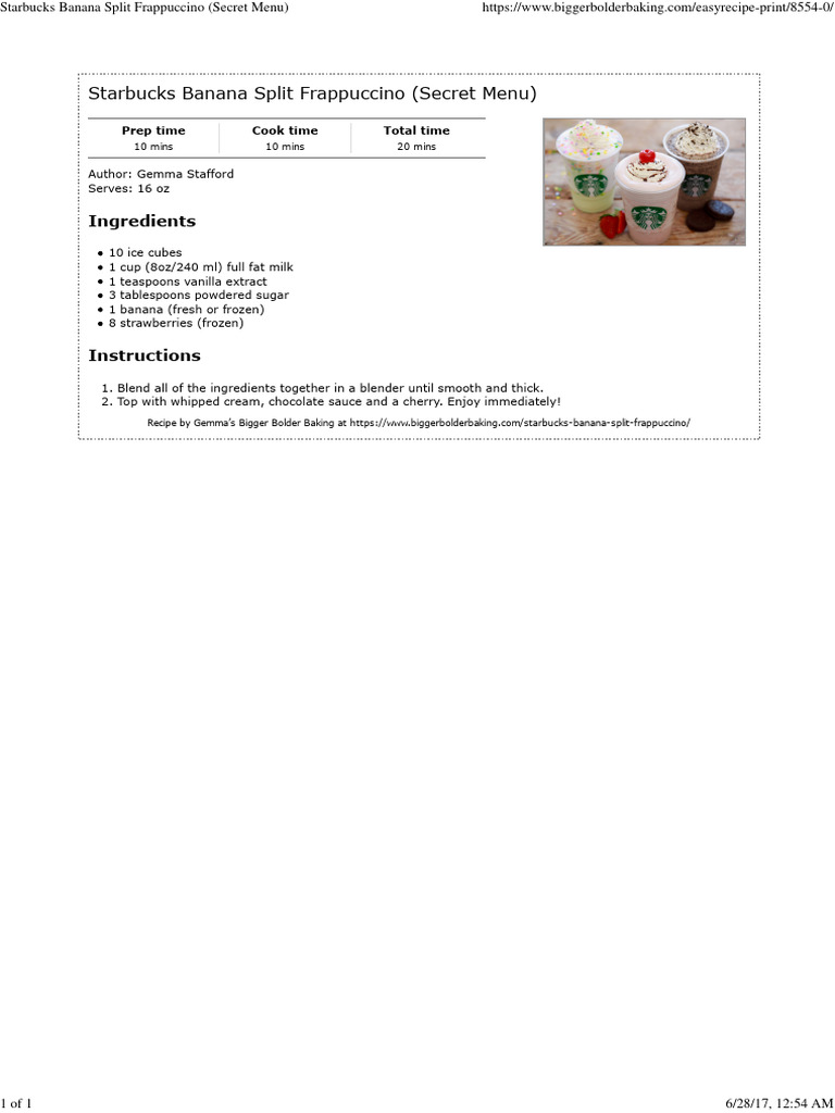 Starbucks Banana Split Frappuccino Recipe | PDF