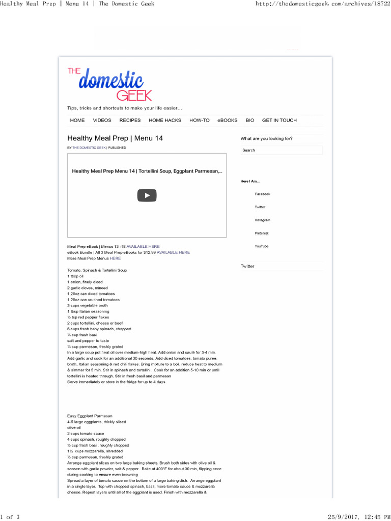 Healthy Meal Prep - Menu 14 - The Domestic Geek | PDF | Pesto | Sauce