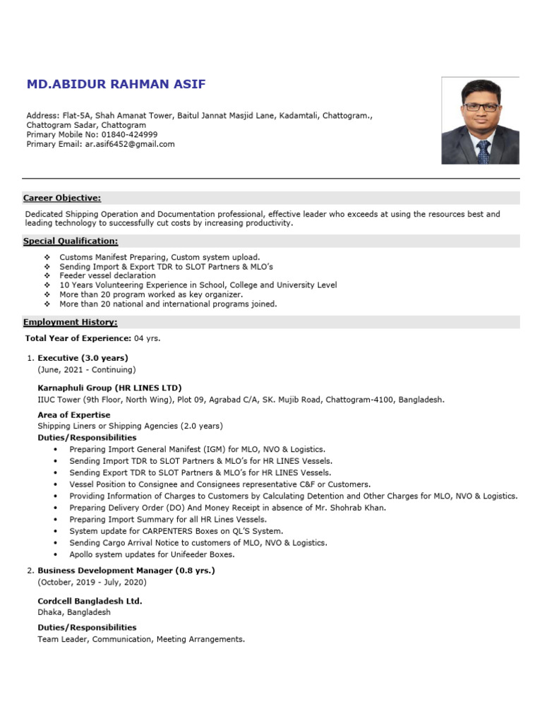 Md.abidur Rahman Asif Detail CV Bdjobs | PDF | Bangladesh | Business