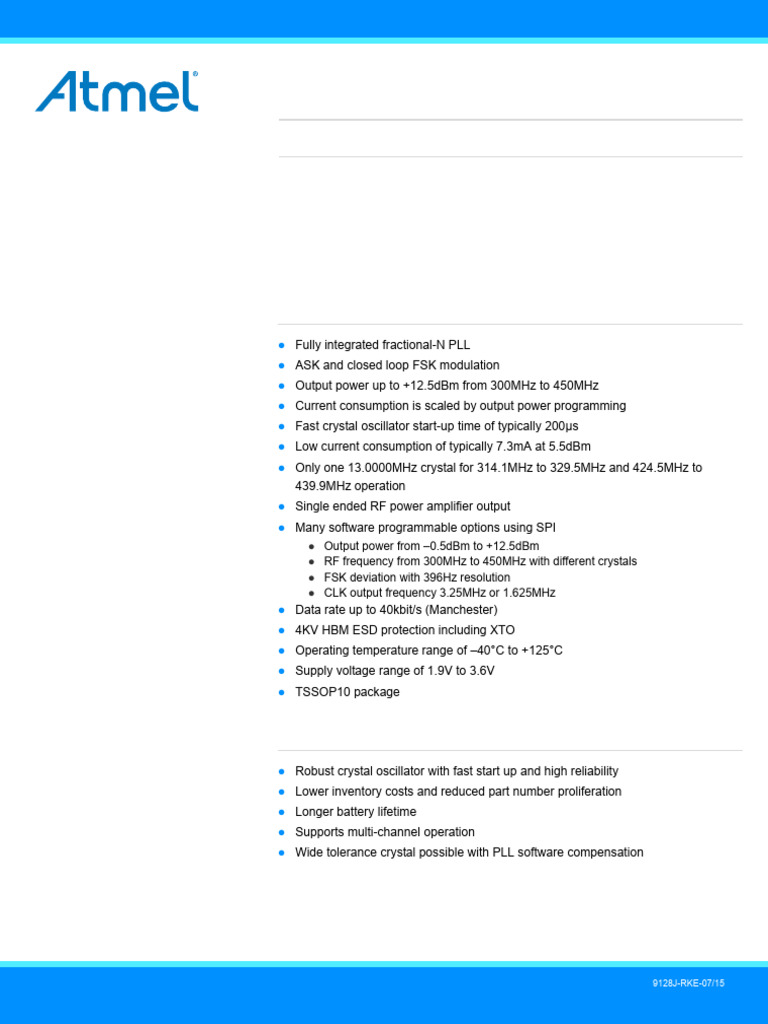 Atmel 9128 Car Access Ata5749 Ata5749c Datasheet | PDF | Electronic ...