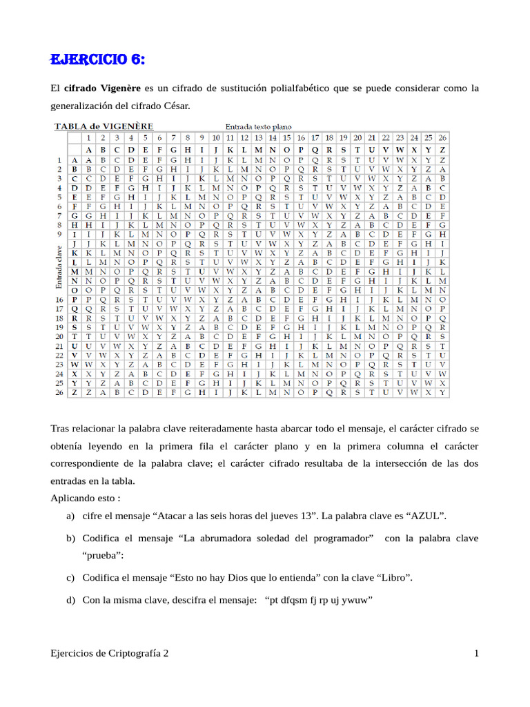 Criptografía: Ejercicios Prácticos | PDF | Cifrado | Criptografía