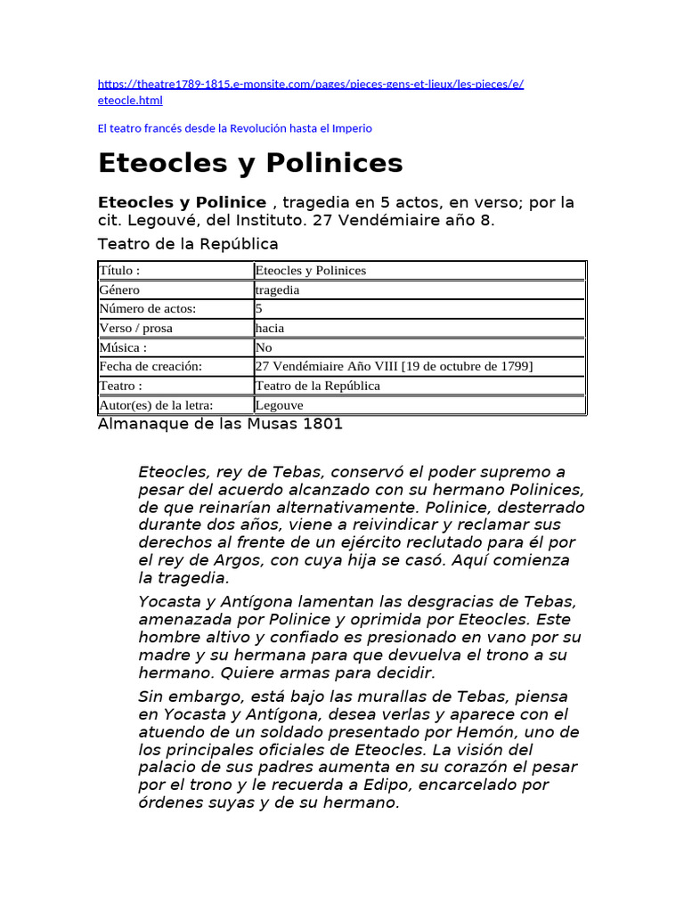 Eteocles y Polinices: Tragedia Fraternal | PDF | Edipo | Mitología ...