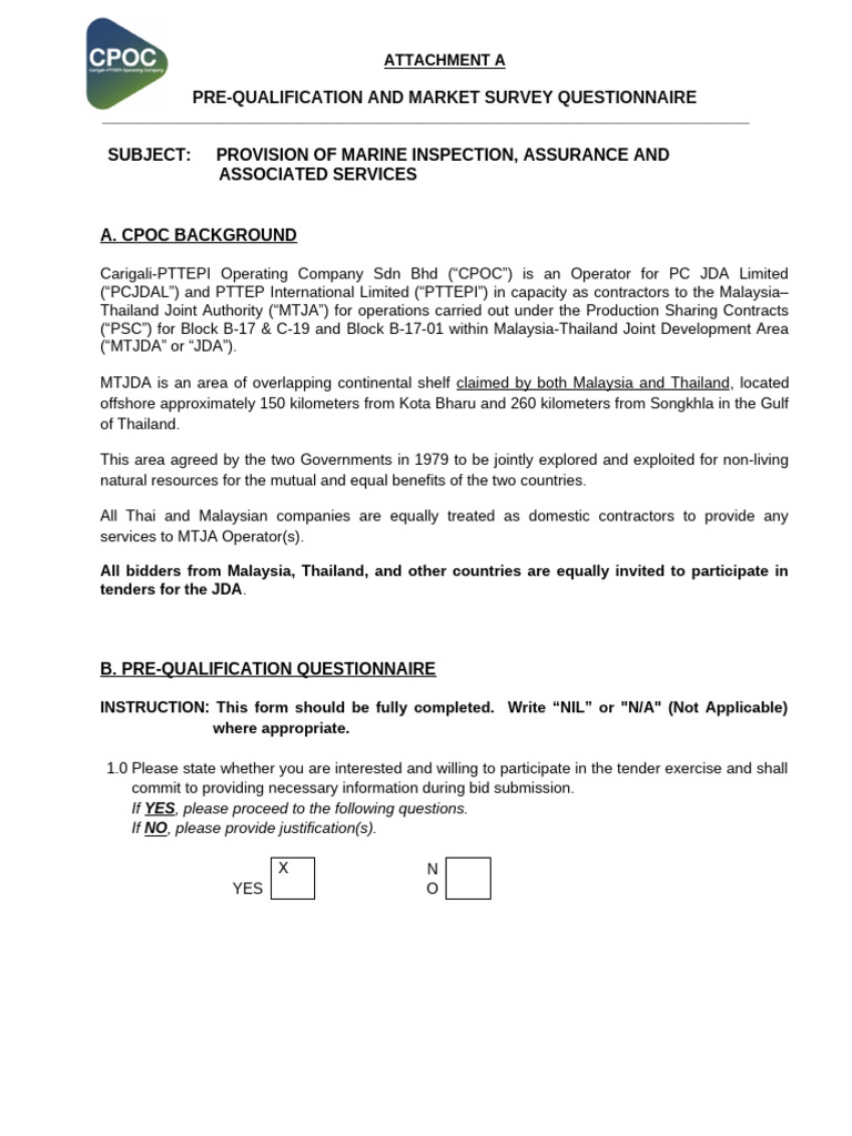 Marine Services Tender Survey | PDF