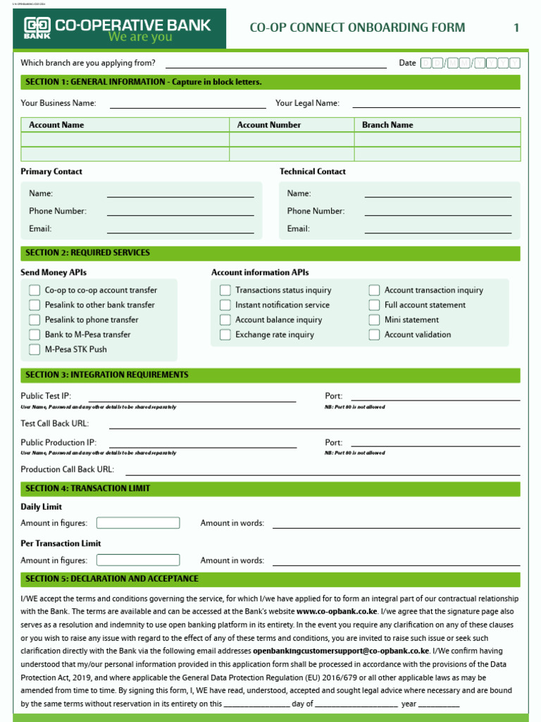 Co-op Connect Onboarding Form | PDF | Banks