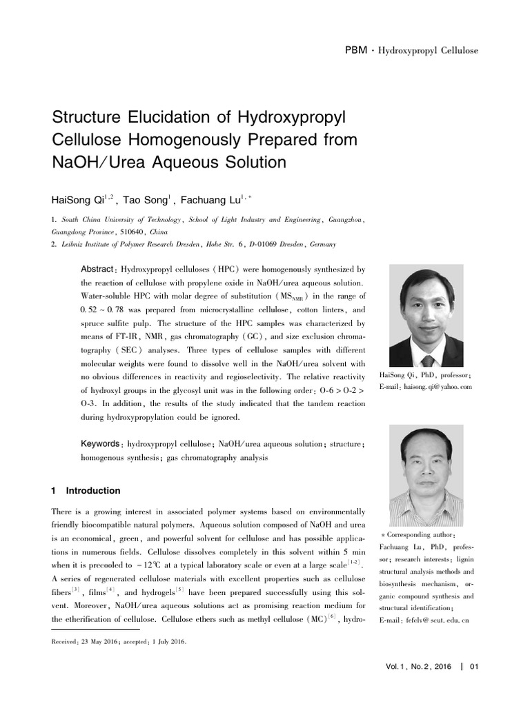 Structure Elucidation of Hydroxypropyl Cellulose Homogenously Prepared ...