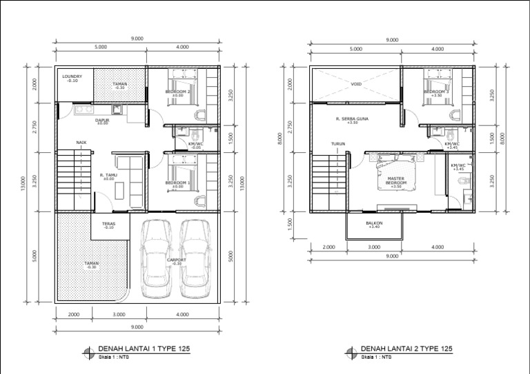 Denah Lantai 1 Type 125 Denah Lantai 2 Type 125: Loundry - 0.10 Void ...