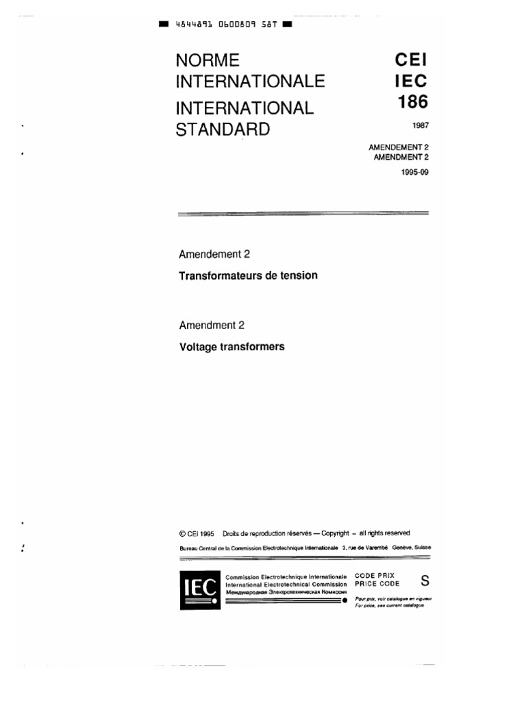 IEC 60186 - Voltage Transformers | PDF | International Electrotechnical ...