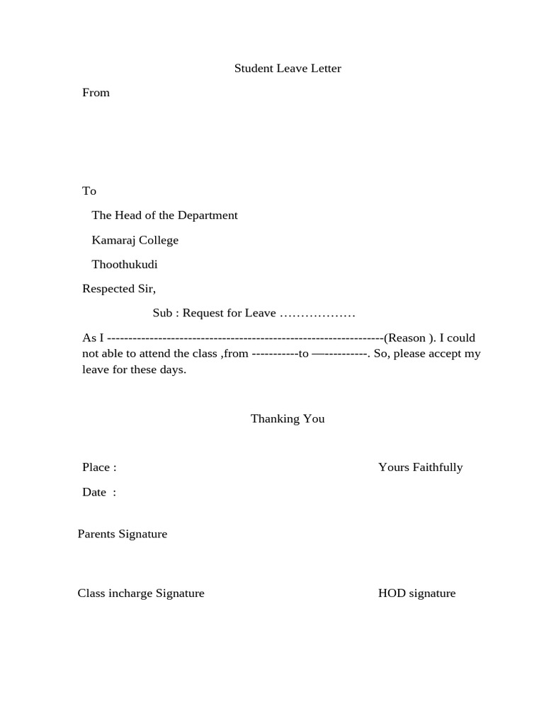 Student Leave Letter Format.. | PDF