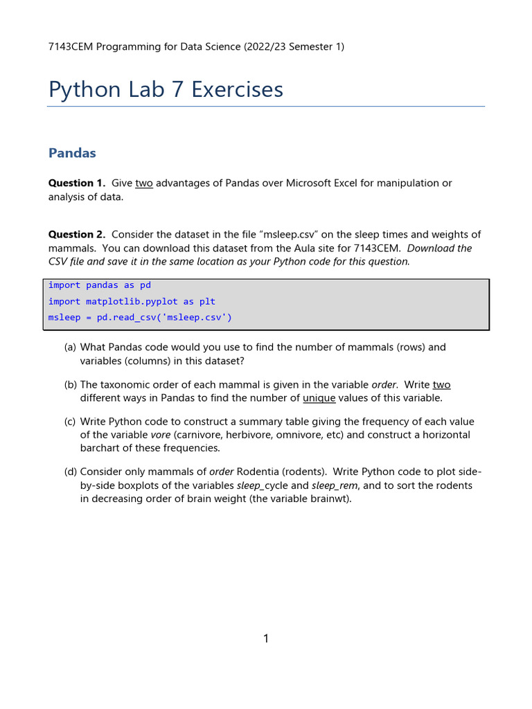 Lab07 Exercises | PDF