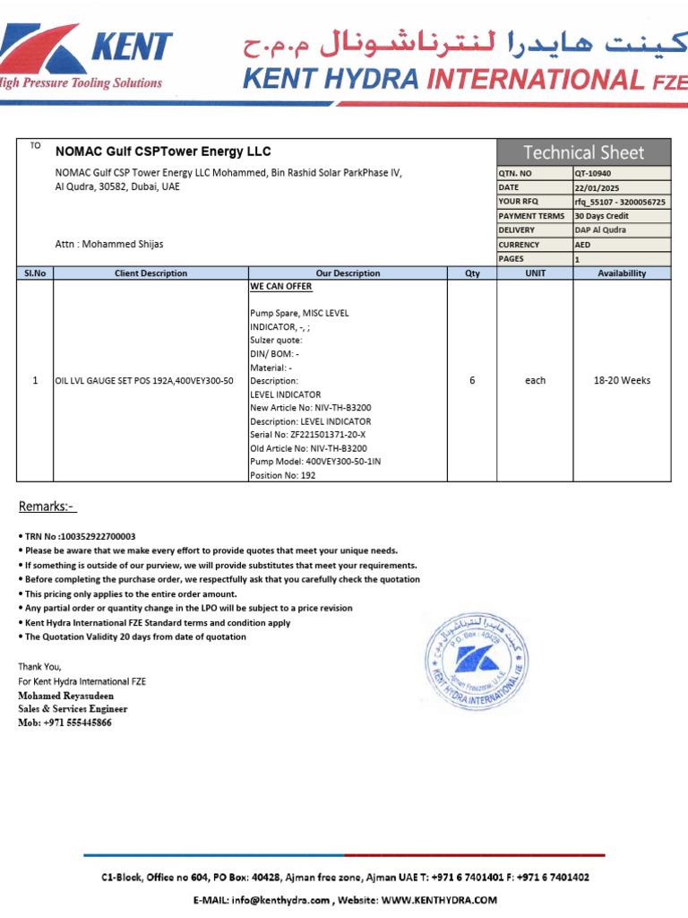 QT-10940-Technical Sheet. | PDF