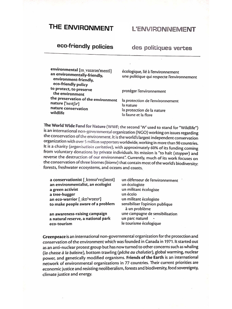 Thematic Vocab. (Environment) | PDF