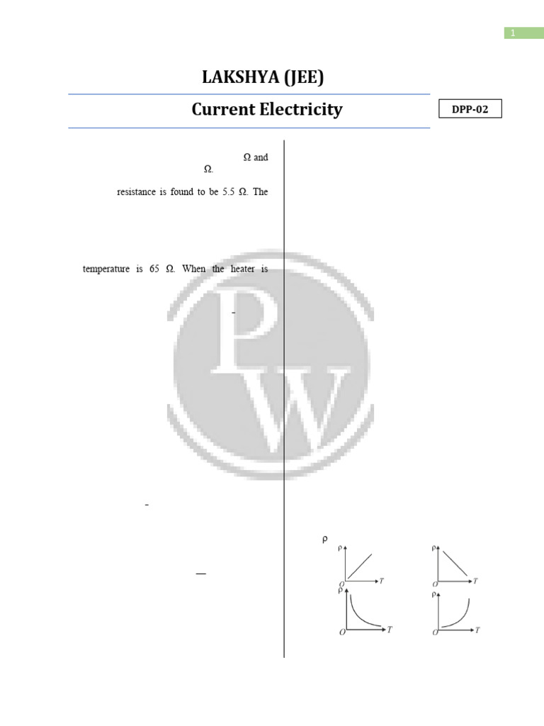 Current Electricity DPP 0260c08a0e7266990020d1ba12 | PDF | Electrical Resistivity And ...