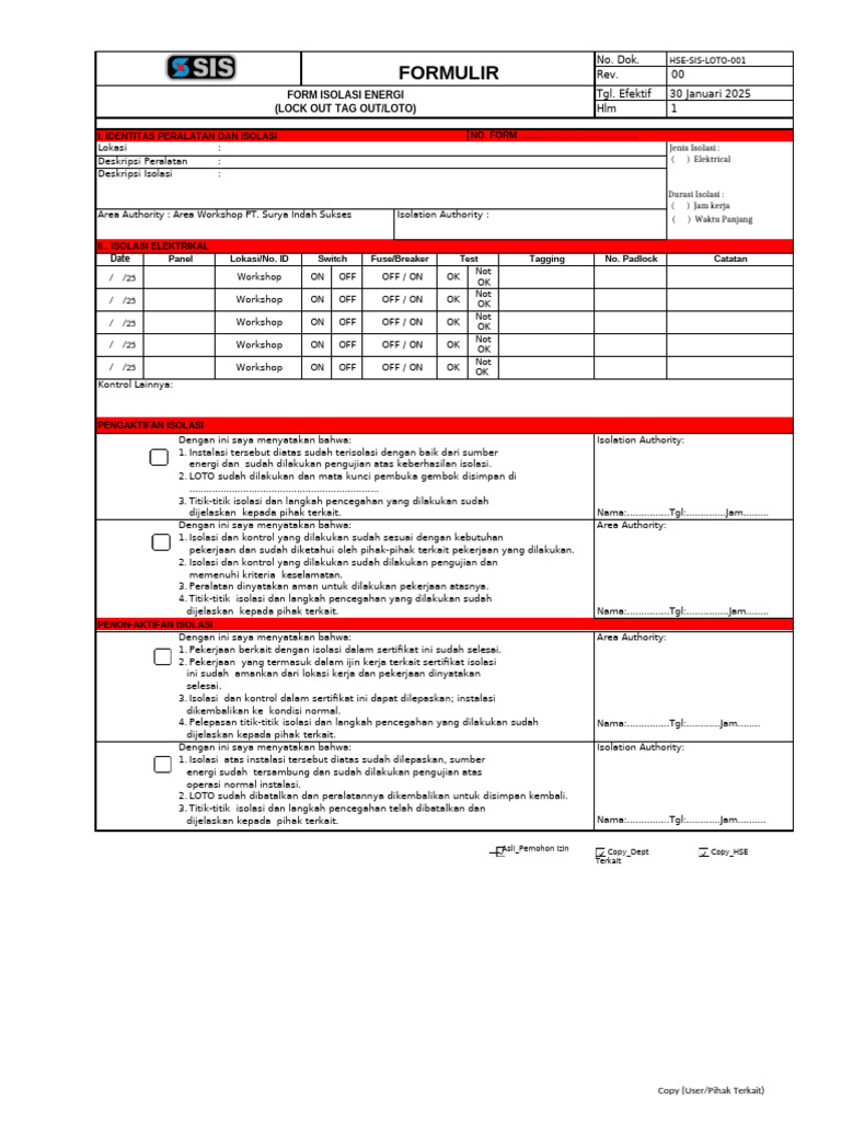Form Inspeksi Loto FIKS | PDF