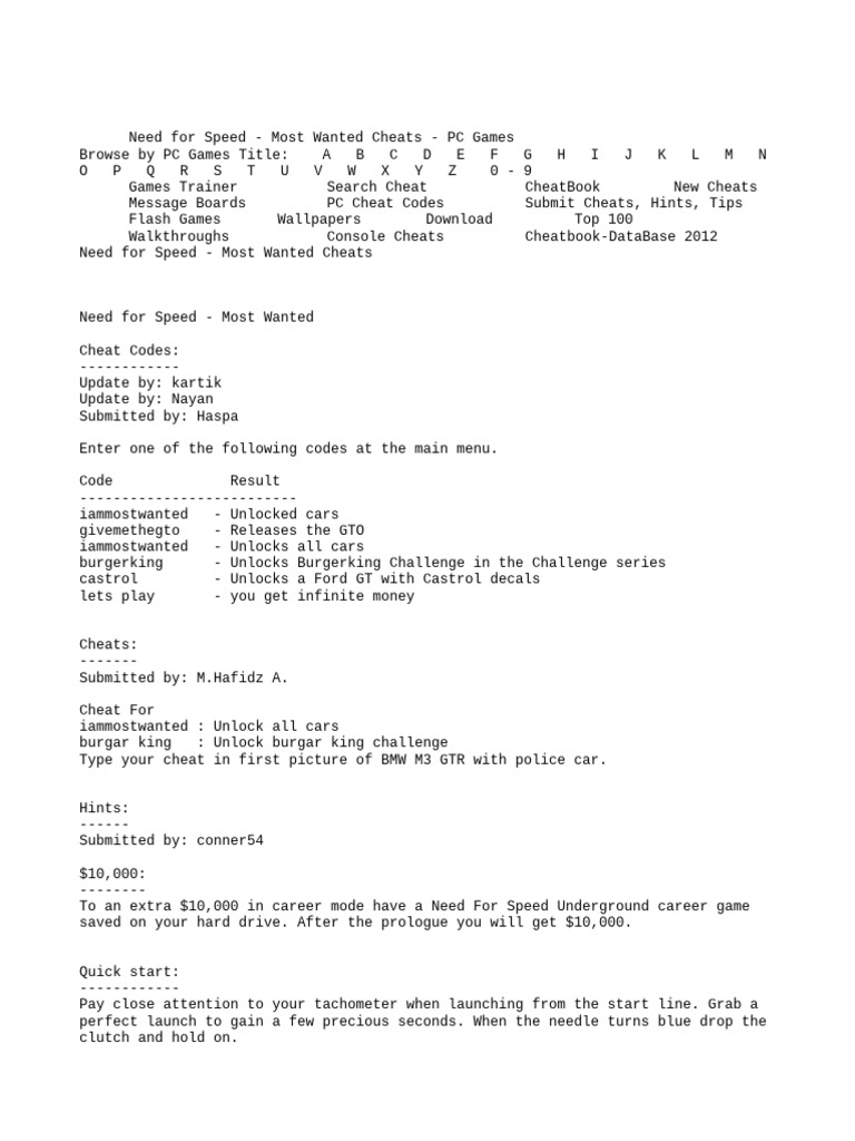 NFSMW Cheats | PDF | Car | Land Vehicles