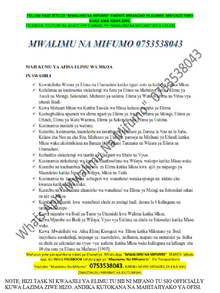 Task Na Sub-Task Kwa Wote Pepmis 2024 | PDF | Teachers