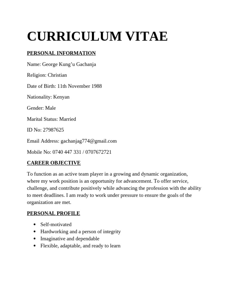 CURRICULUM VITAE 2025 | PDF | Kenya | Engines