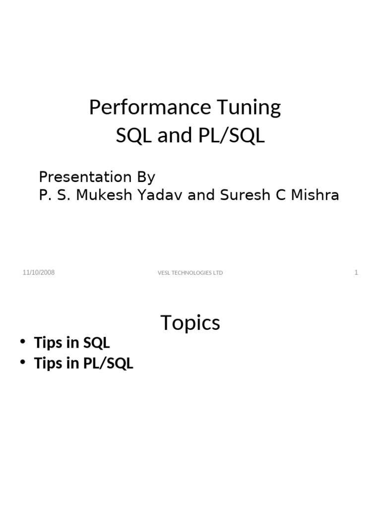 SQL Performance_Mukesh Yadav | PDF | Database Index | Pl/Sql