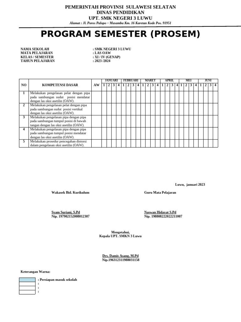 Prosem Oaw Xi (Genap) | PDF