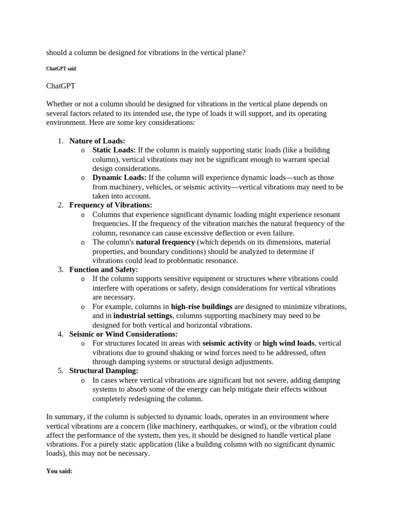 Designing Columns for Vertical Vibrations | PDF | Buckling | Bending