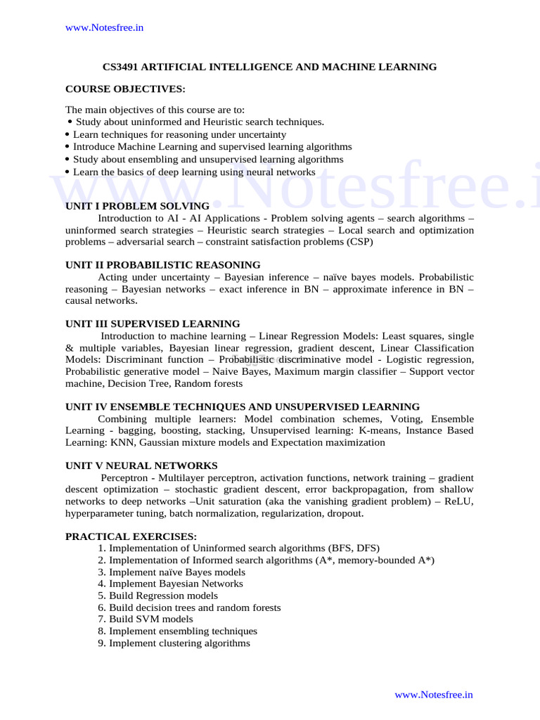 Artificial Intelligence and Machine Learning Question Bank | PDF | Regression Analysis | Machine ...