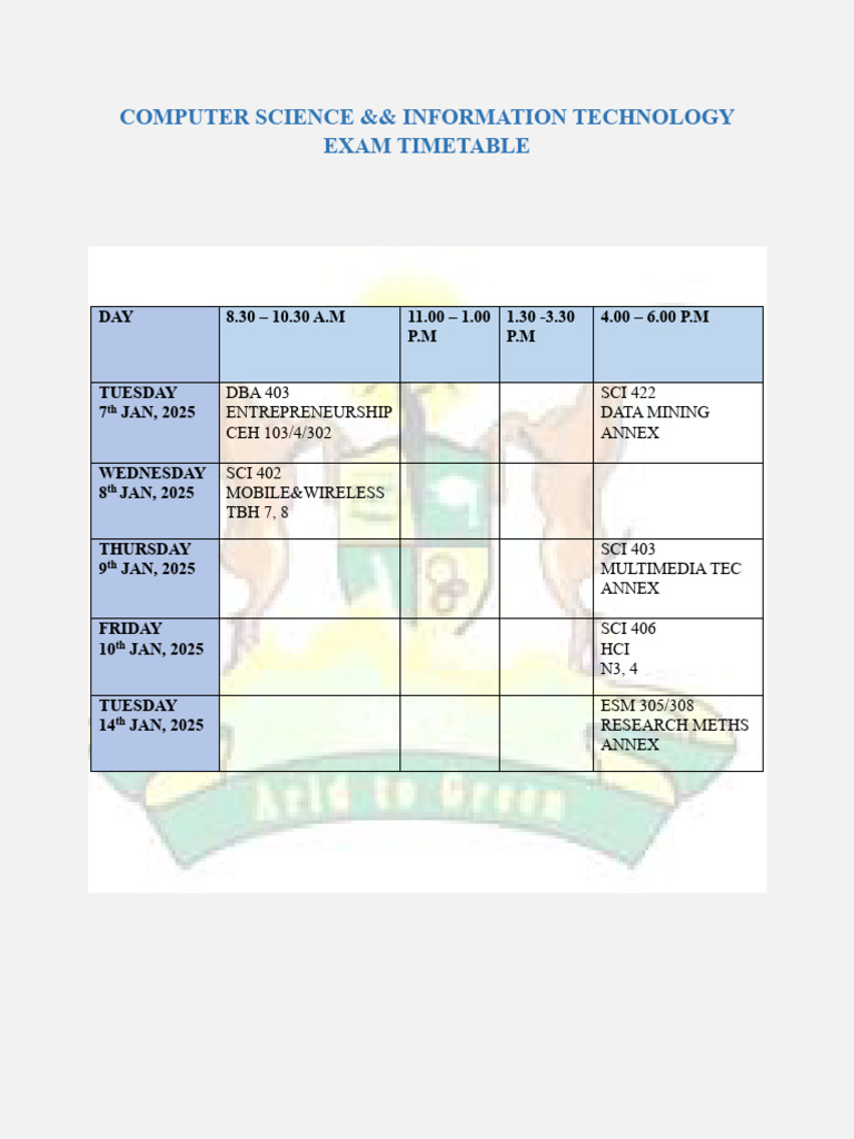Cs-It Exam Timetable 2025 Sem 1 | PDF