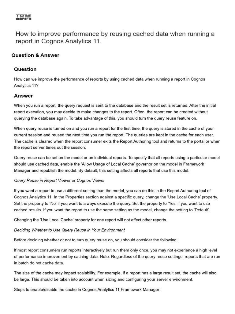 Optimize Cognos Analytics Report Caching | PDF | Cache (Computing) | Databases
