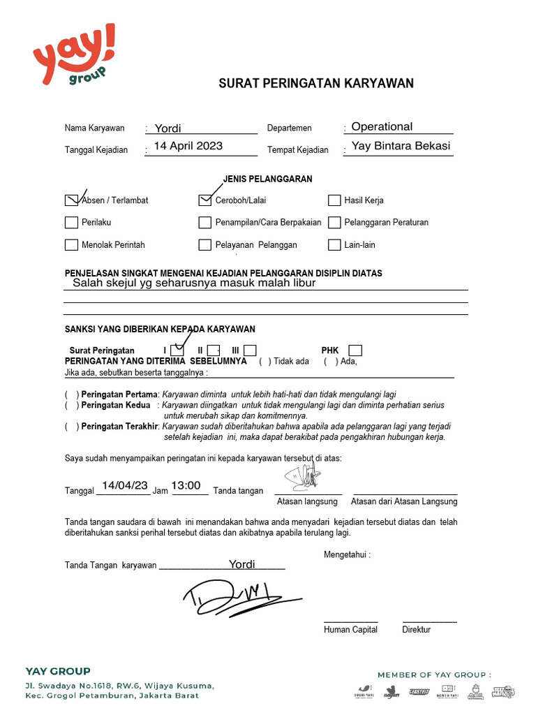 Surat Peringatan 1 | PDF