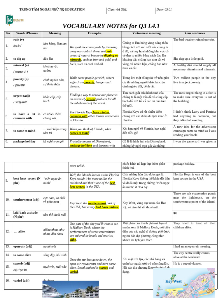 6A ONL - Q3 L4.1 - Vocab Notes + HW | PDF