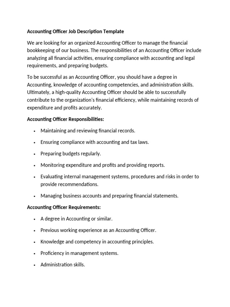 Accounting Officer Job Description Template | PDF