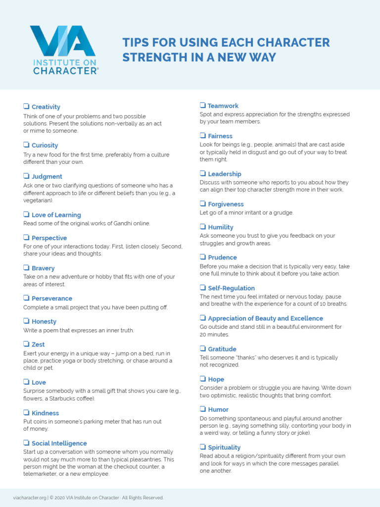 Via Strength Tips 12 2021 R Logo | PDF | Psychology