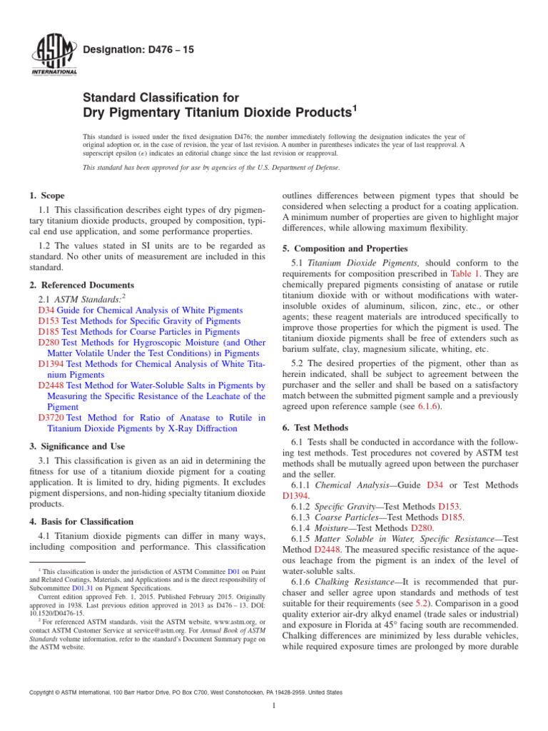 Dry Pigmentary Titanium Dioxide Products: Standard Classification For ...