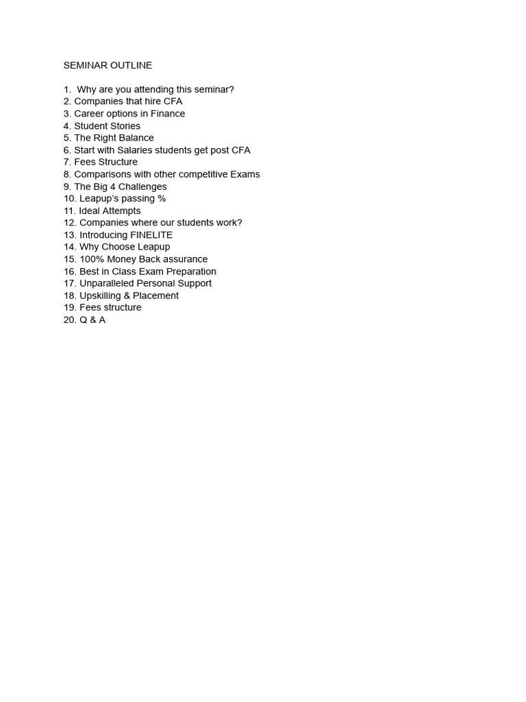 CFA Offline Seminar Outline | PDF