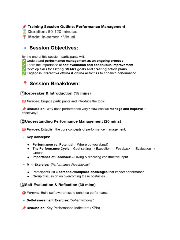 ? Training Session Outline_ Performance Management | PDF