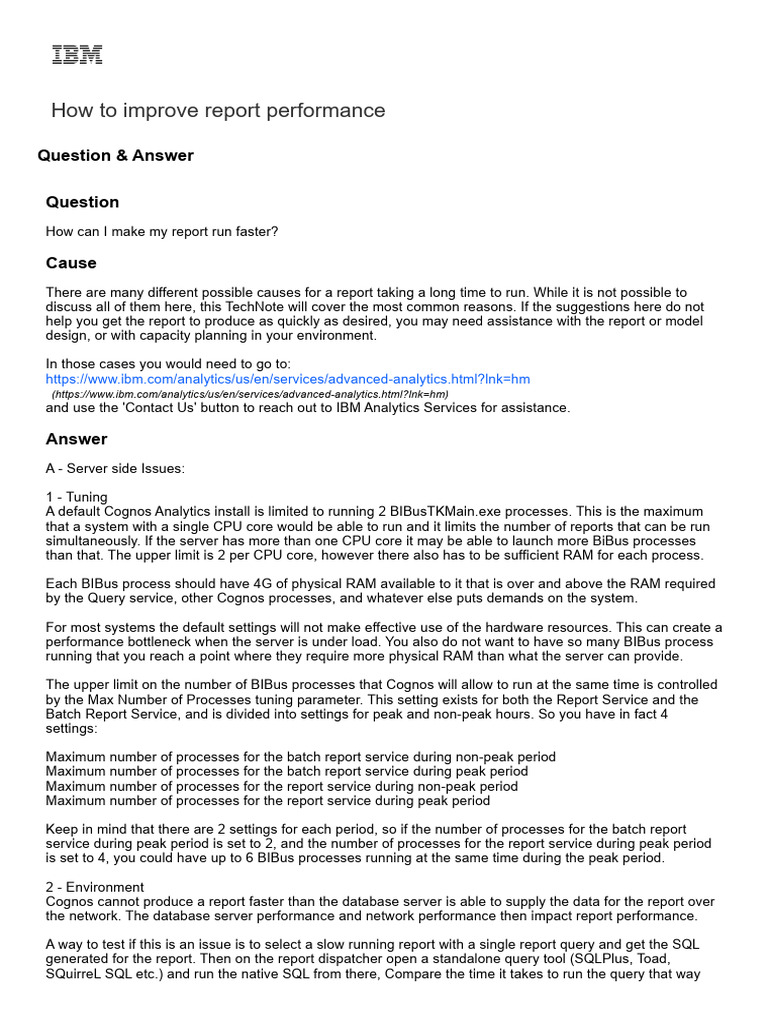 Optimize Cognos Report Performance | PDF | Databases | Sql