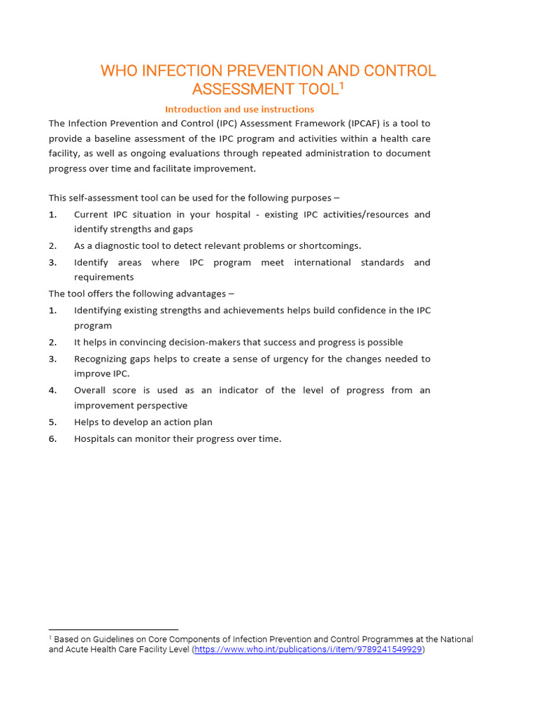 WHO IPC Assessment Tool Overview | PDF