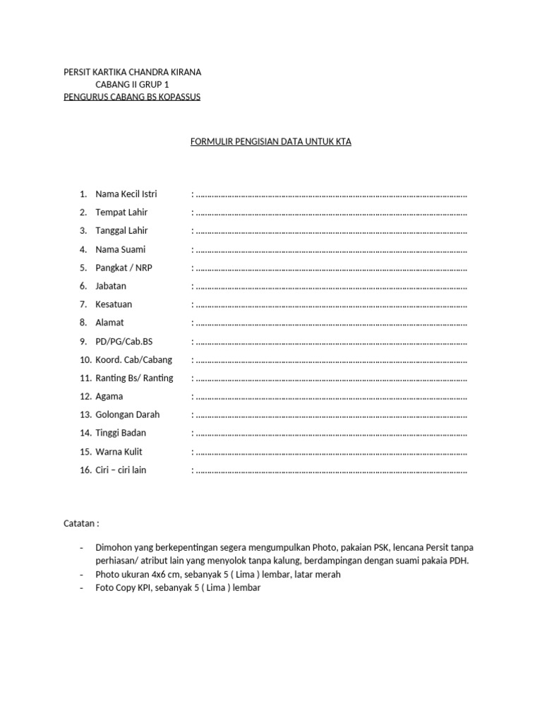Formulir Pembuatan KTA | PDF